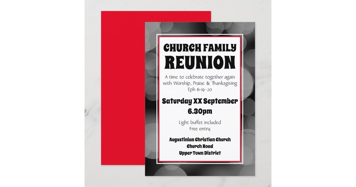 Customized Gray Bokeh CHURCH FAMILY REUNION Invitation | Zazzle