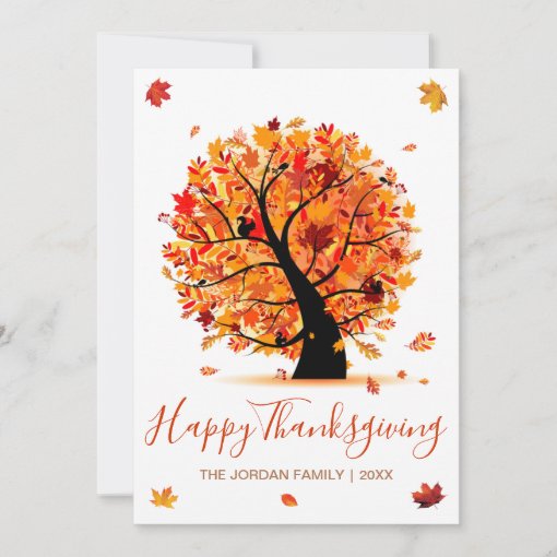 Customized Happy Thanksgiving Autumn tree Holiday Card | Zazzle