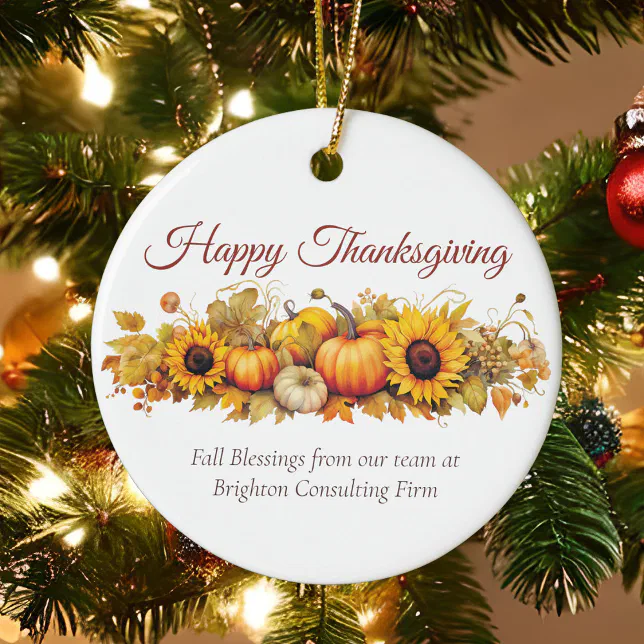 Customized Happy Thanksgiving Pumpkins Fall Ceramic Ornament | Zazzle