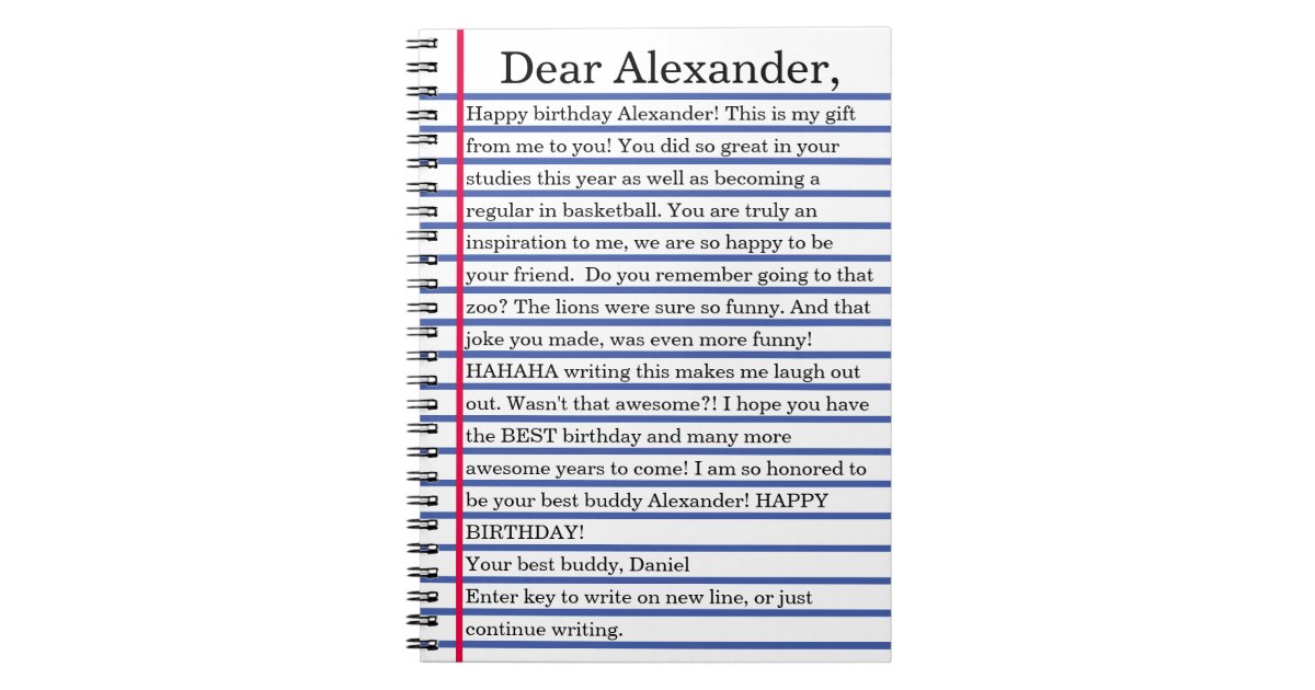 CUSTOMIZED LETTER MESSAGE lined paper basic font Notebook | Zazzle