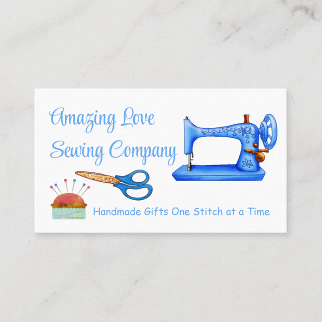 Customized Light Blue Sewing Machine Business Card | Zazzle