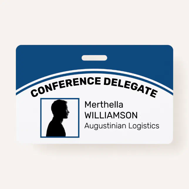 Customized Logo Photo ID Delegate CLASSIC BLUE Badge | Zazzle