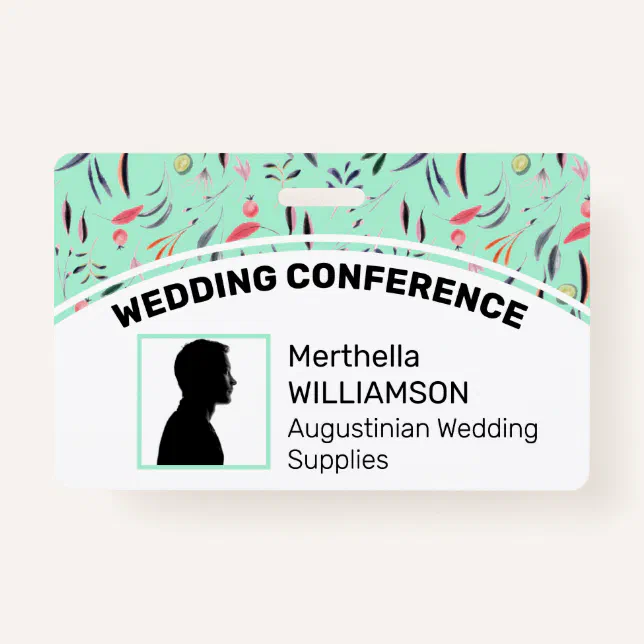 Customized Logo Photo ID Delegate NEO MINT FLORAL Badge | Zazzle