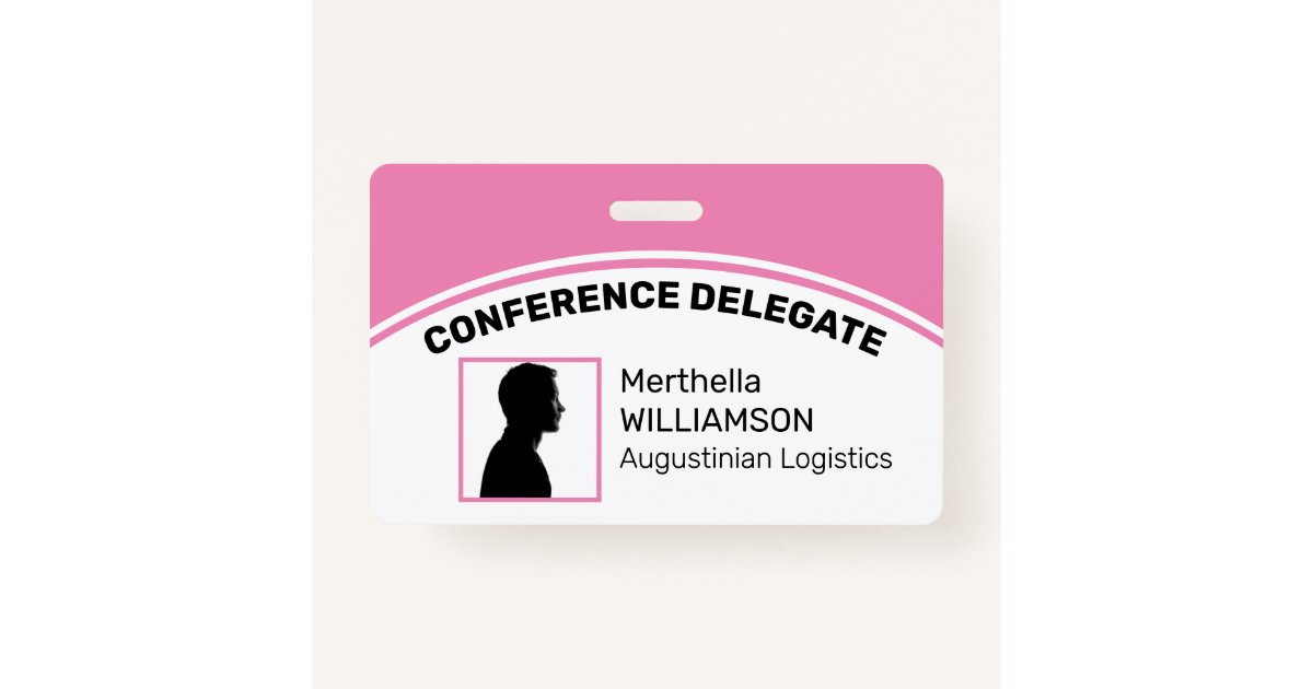 Customized Logo Photo ID Delegate PINK Badge | Zazzle