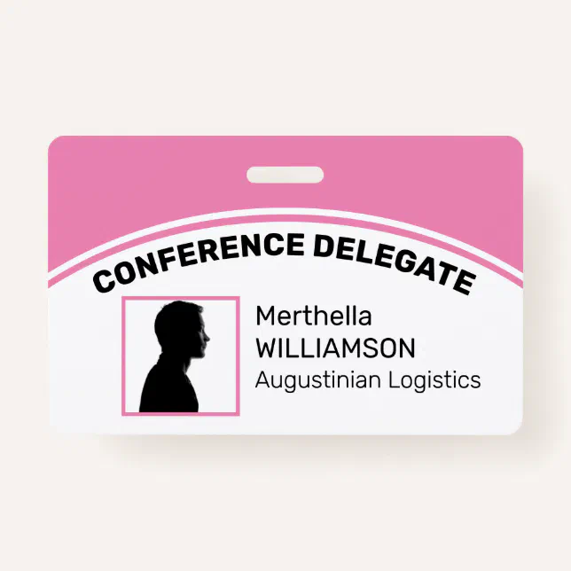 Customized Logo Photo ID Delegate PINK Badge | Zazzle