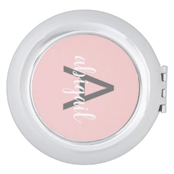 Customized Modern Monogram Name Blush Pink Girly Compact Mirror | Zazzle