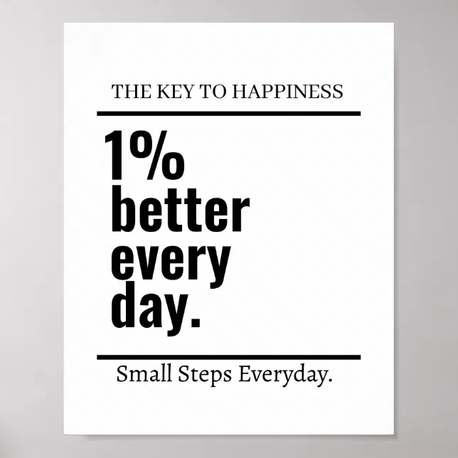 Customized Motivational 1% better Everyday Modern Poster | Zazzle
