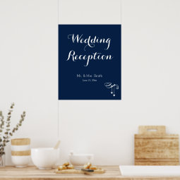 Customized Navy Blue Wedding Reception Sign Print | Zazzle