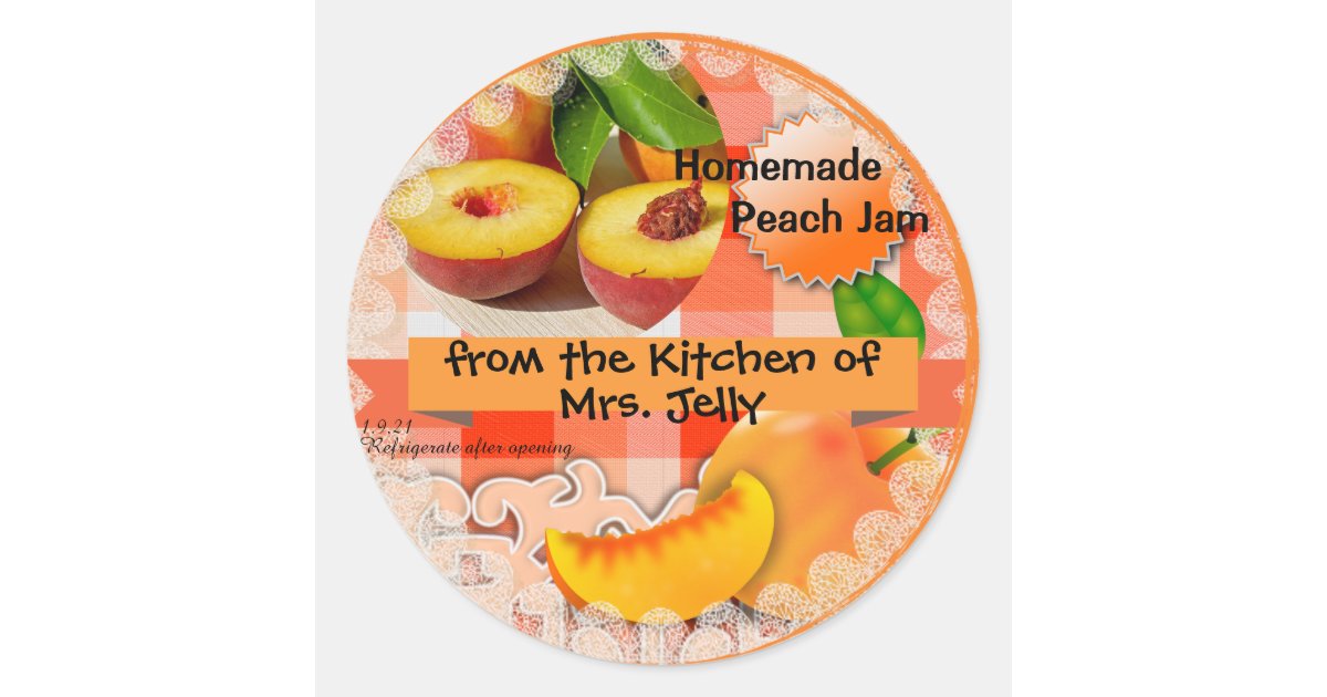 Customized Peach Jam Classic Round Sticker | Zazzle