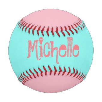 Customized Pink Turquoise My Good Luck Baseball | Zazzle