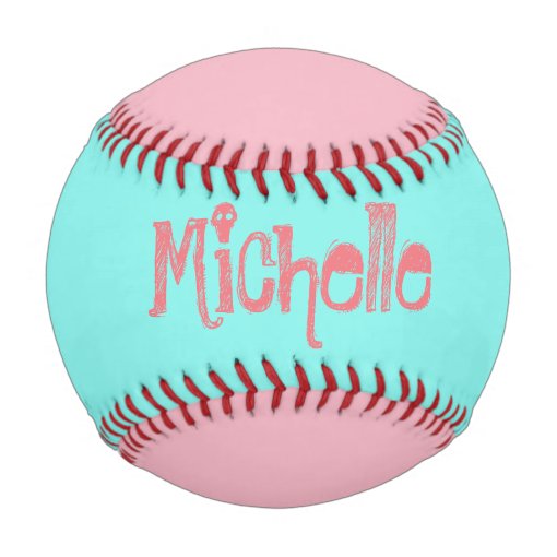 Customized Pink Turquoise My Good Luck Baseball | Zazzle