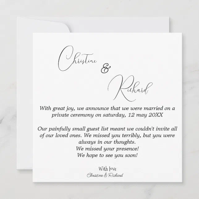 Customized private Wedding announcement card | Zazzle