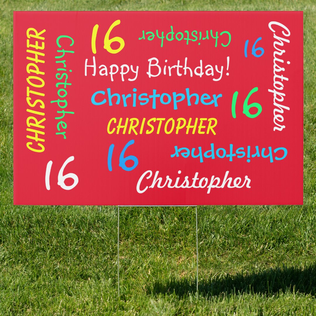 Customized Red Birthday Any Name, Age Sign | Zazzle