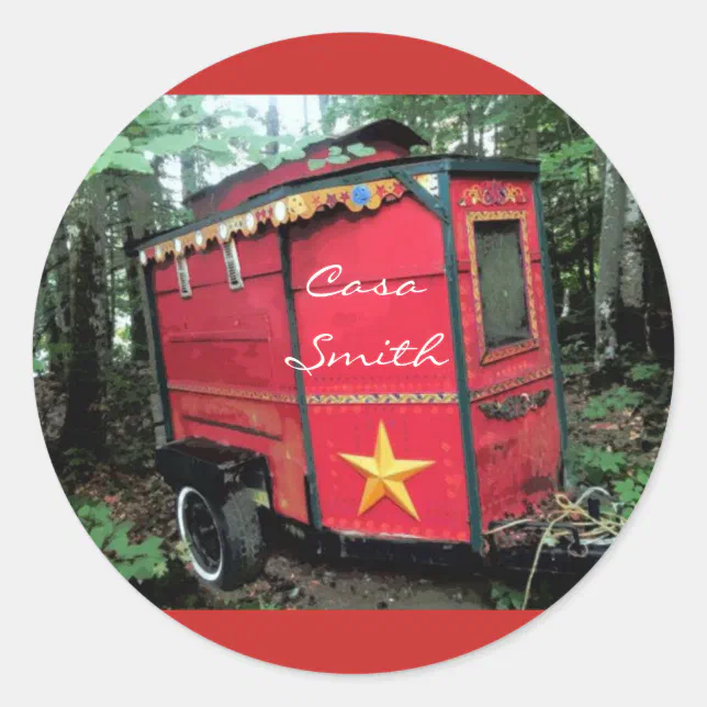 Customized Red Gypsy tiny caravan Classic Round Sticker | Zazzle