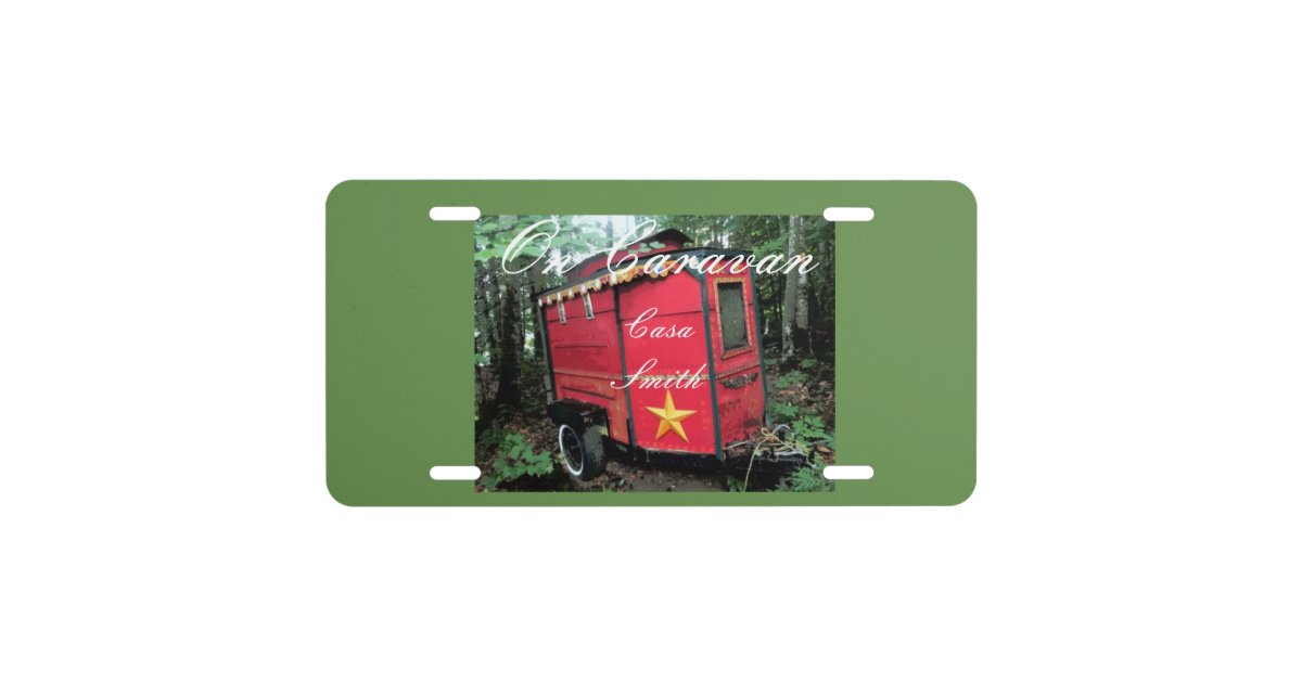 Customized Red Gypsy tiny caravan On caravan License Plate | Zazzle