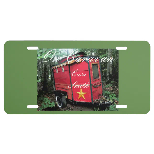 Customized Red Gypsy tiny caravan On caravan License Plate | Zazzle