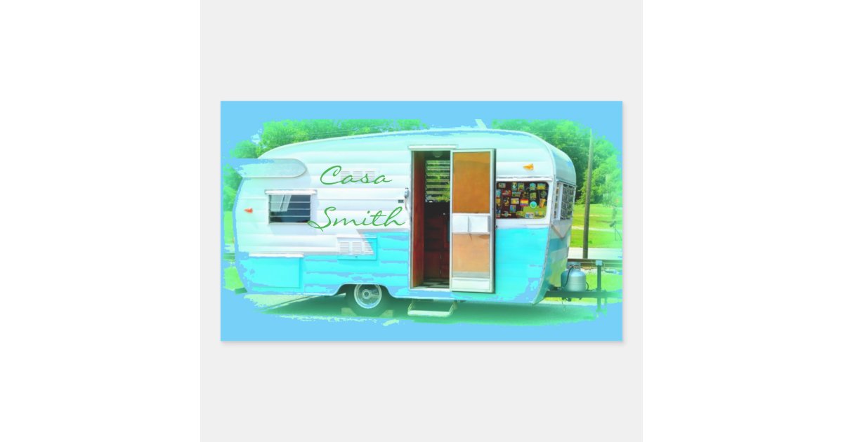 Customized Retro Vintage camper Rectangular Sticker | Zazzle