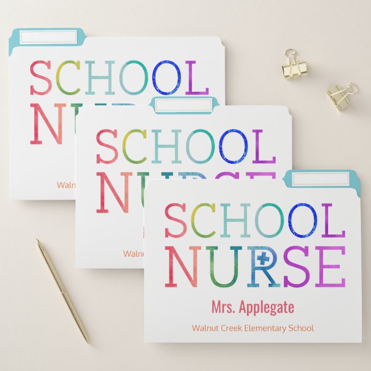 Customized School Nurse Rainbow Watercolor File Folder | Zazzle