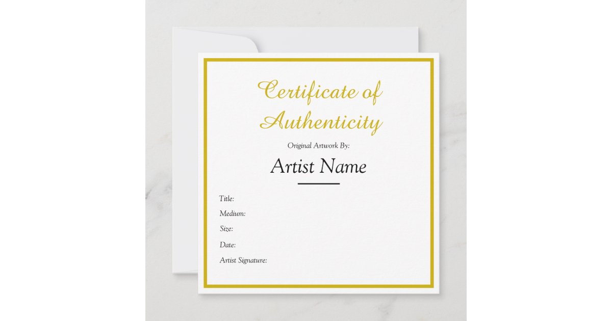 Customized Square Gold Certificate of Authenticity Note Card | Zazzle