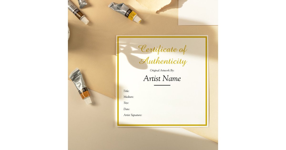 Customized Square Gold Certificate of Authenticity Note Card | Zazzle