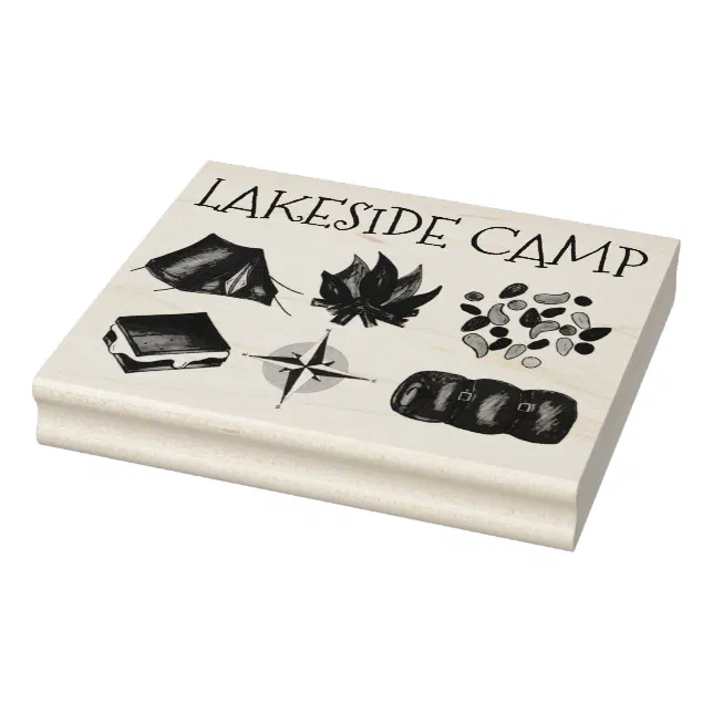 Customized Summer Camp Fire Trail Mix Tent Compass Rubber Stamp | Zazzle
