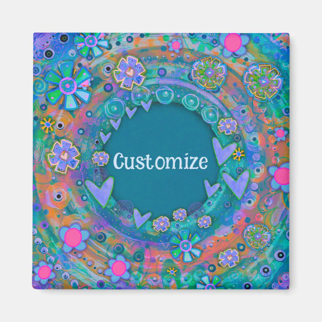 Customized Whimsical Pretty Blue Floral Magnet | Zazzle