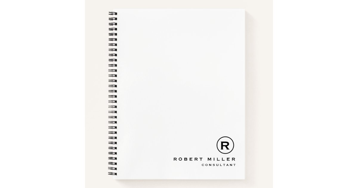 Customized White And Black Monogram Initial Notebook | Zazzle