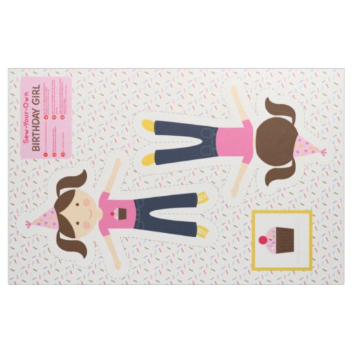 Cut and Sew Mini Me Birthday Girl Doll Fabric | Zazzle