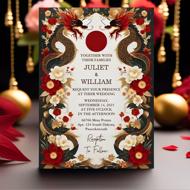 Cut Asian Modern Floral Chinese Bilingual Wedding Invitation | Zazzle