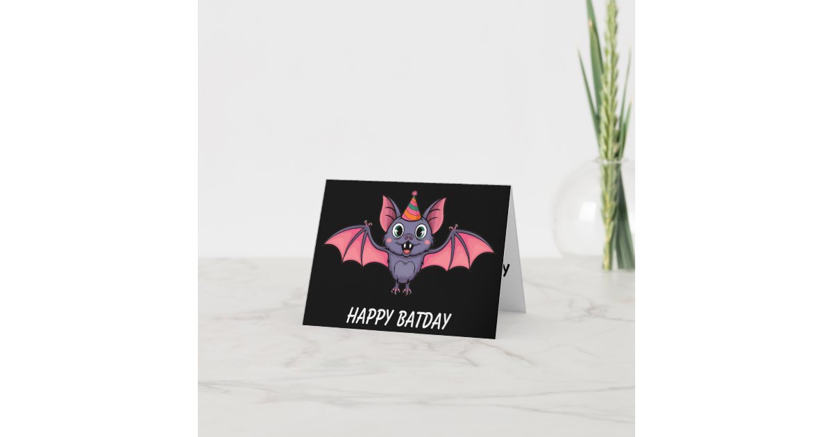 cut bat wearing birthday hat card | Zazzle