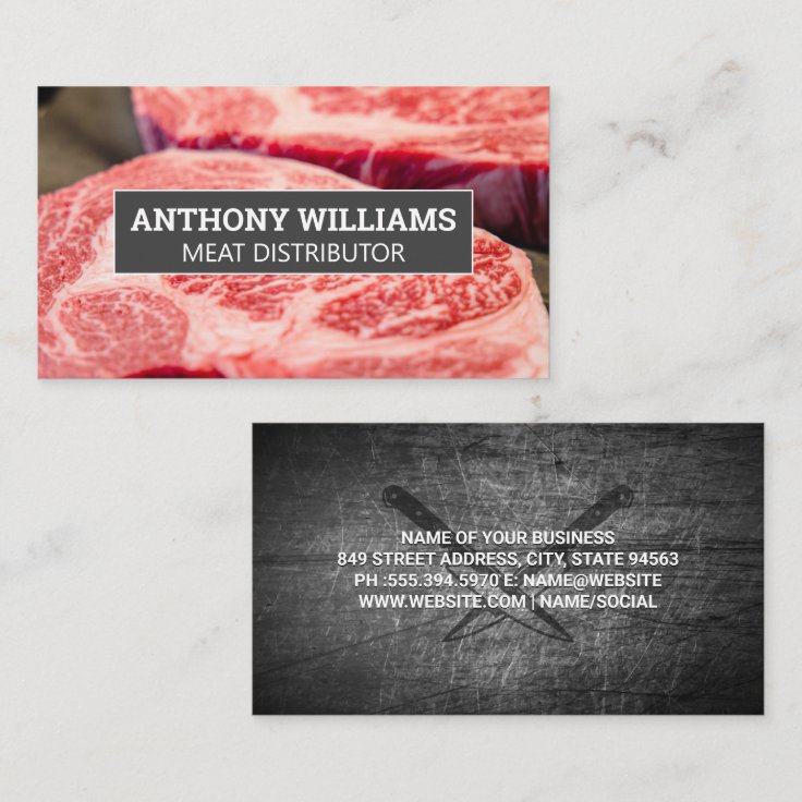 Cut Marbled Steaks Business Card | Zazzle