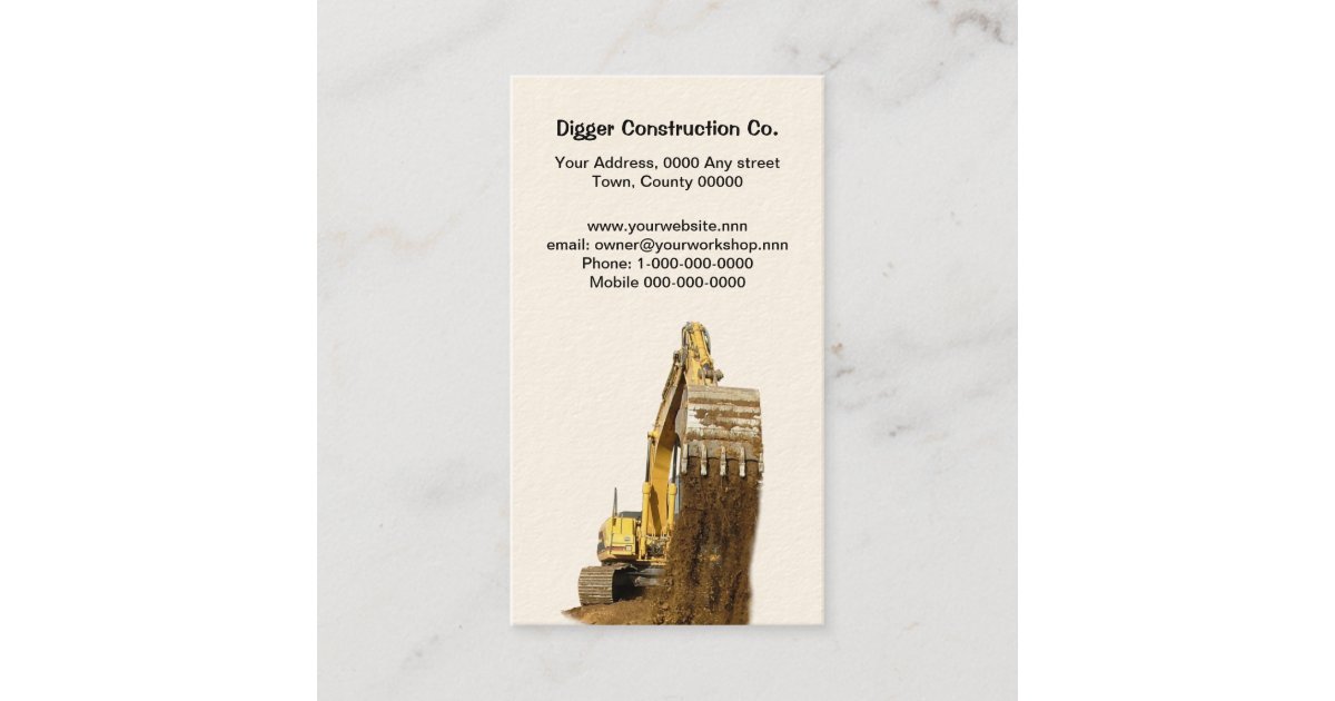 Cut out yellow digger with falling soil business card | Zazzle