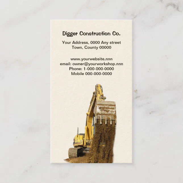 Cut out yellow digger with falling soil business card | Zazzle