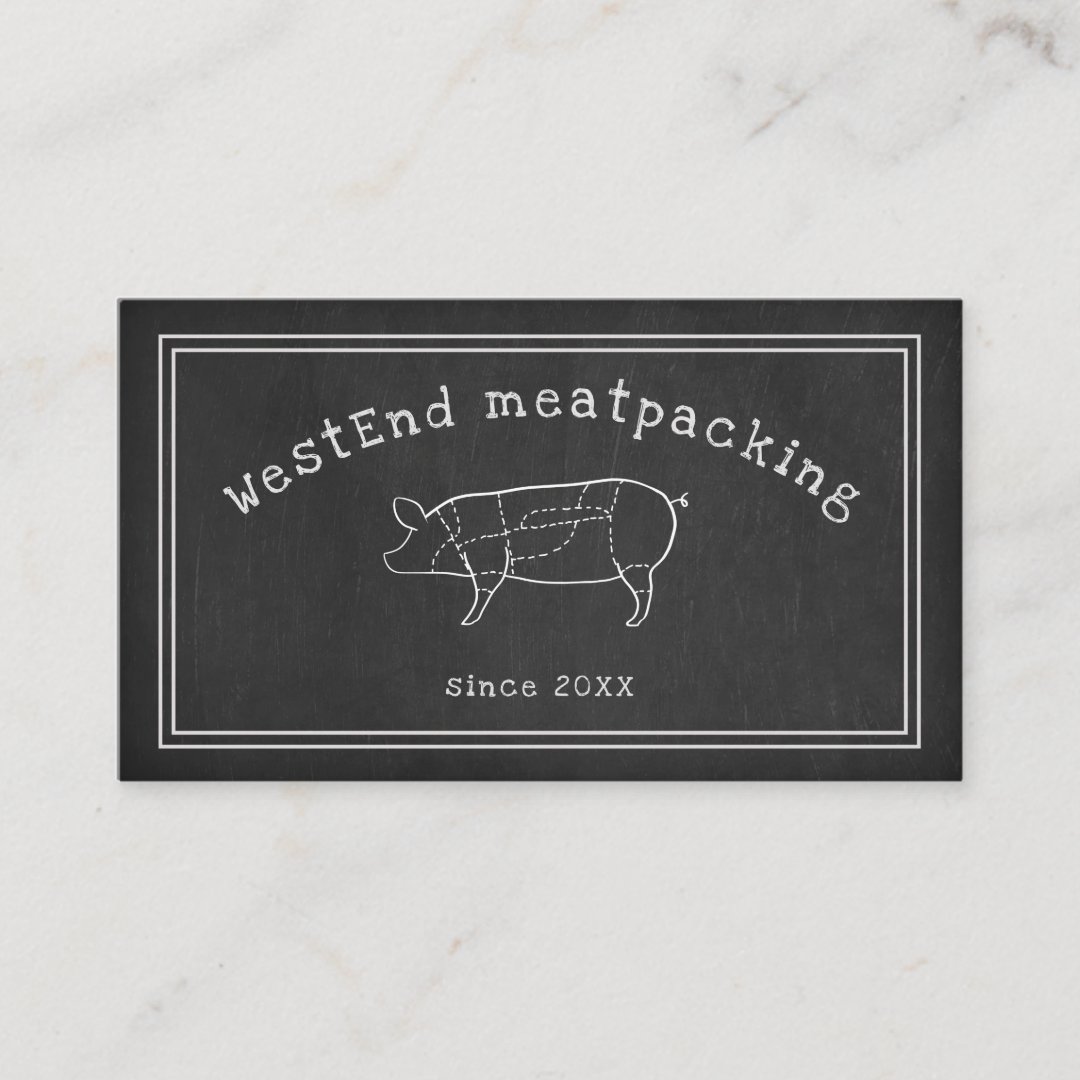 cut pig diagram butcher shop chalkboard business card | Zazzle
