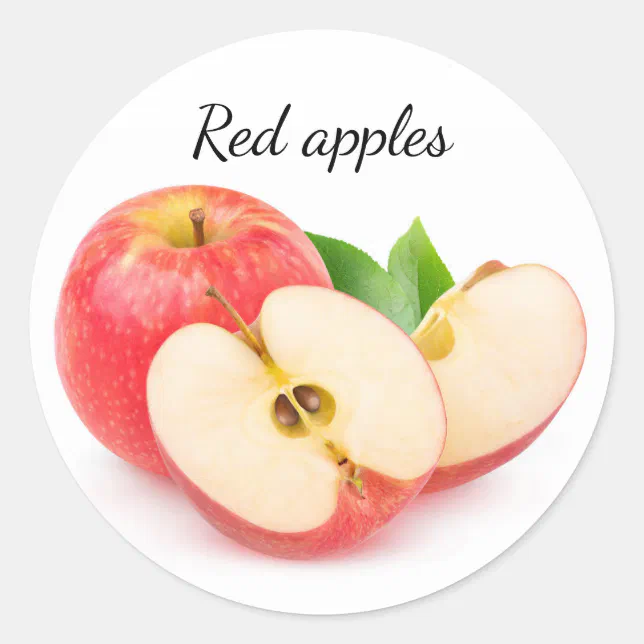 Cut red apples classic round sticker | Zazzle
