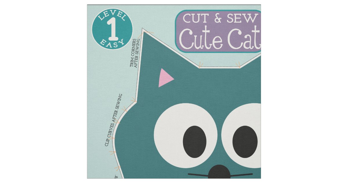 Cut & Sew Cute Cat Stuffed Animal Pattern Fabric | Zazzle