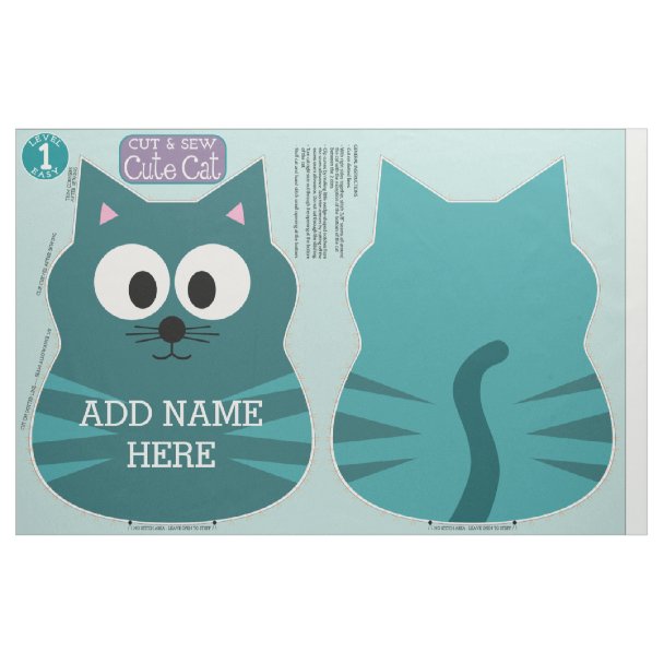 Cute Cat Stuffed Animal Sewing Pattern Custom Name Fabric | Zazzle