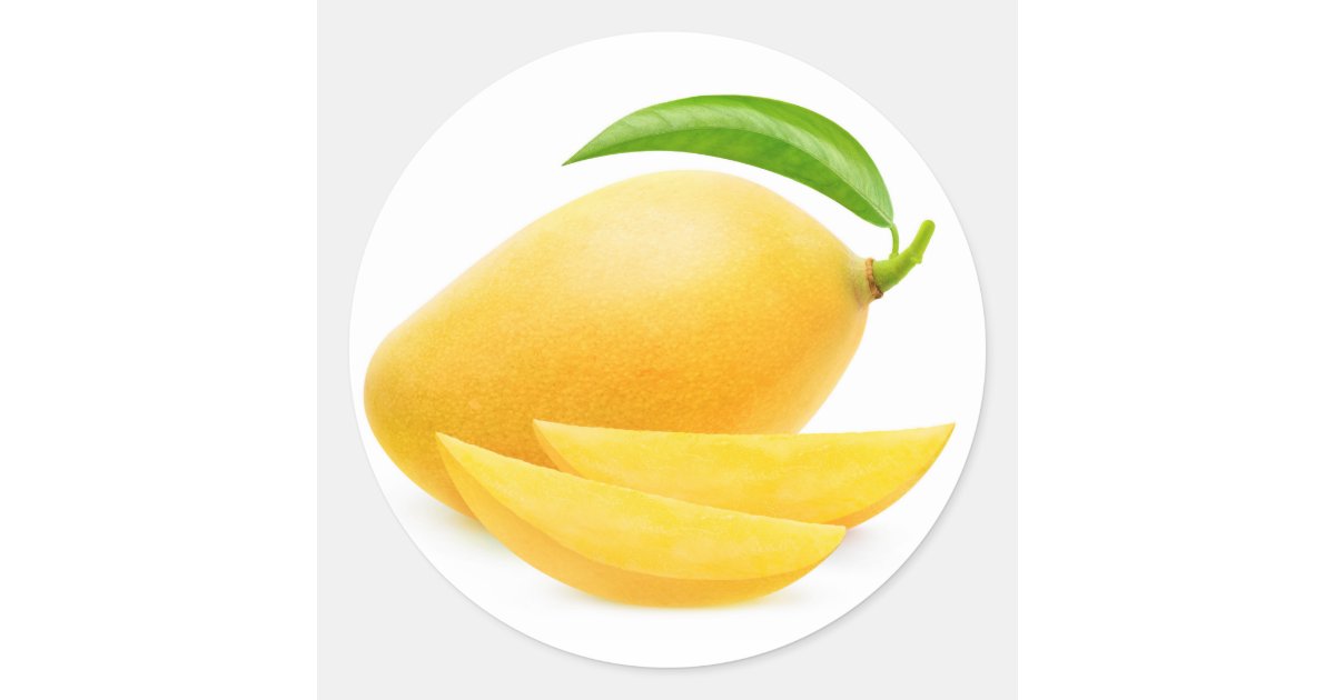 Cut yellow mango classic round sticker | Zazzle