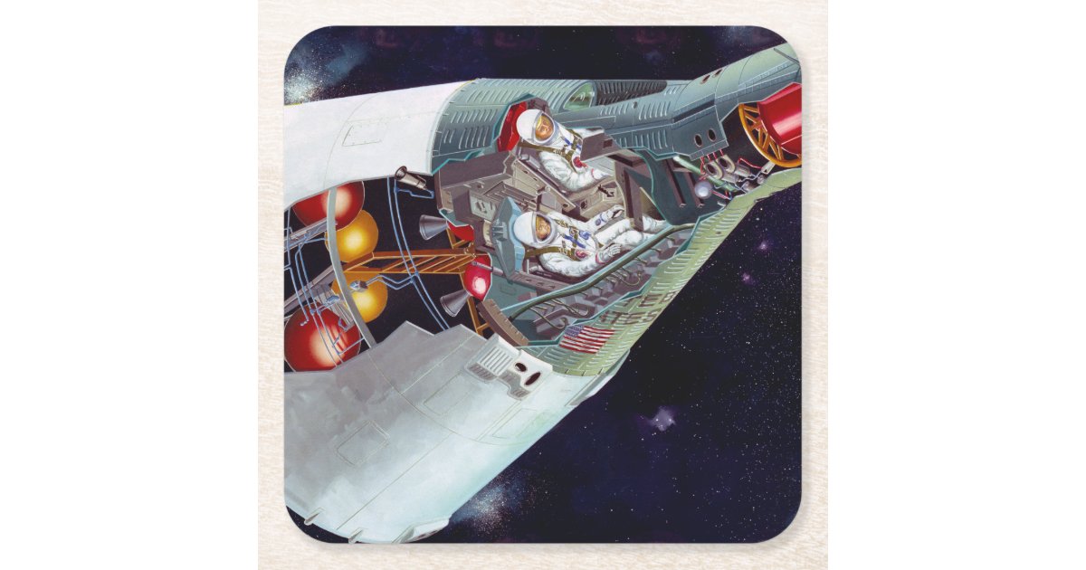 Cutaway A Two-Person Gemini Spacecraft In Flight. Square Paper Coaster ...