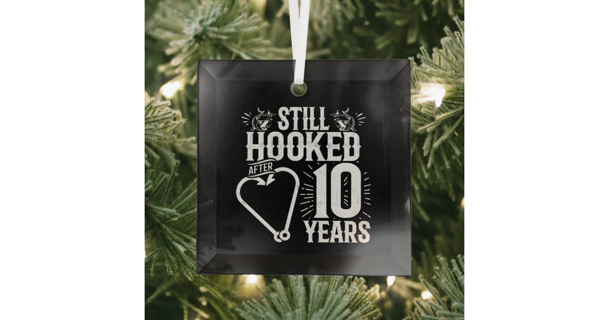 Cute 10th Anniversary Couples Married 10 Years Glass Ornament | Zazzle