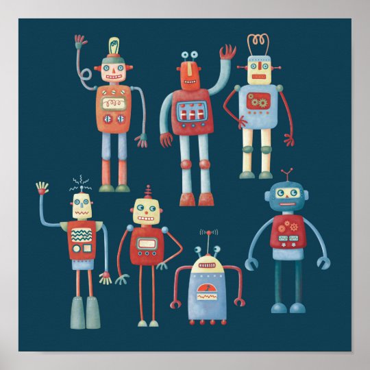 Cute 1950s Style Retro Robots Poster | Zazzle.com