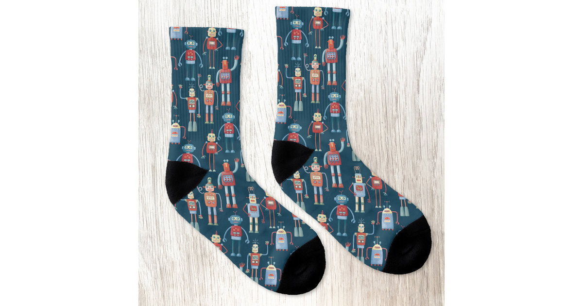 Cute 1950s Style Retro Vintage Robots Socks | Zazzle