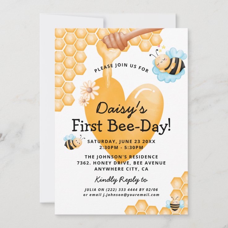 Cute 1st Bee-Day! First Birthday Invitation | Zazzle