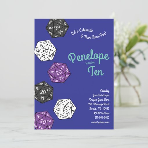 Cute 20 Sided Dice DND Games Kids Birthday Party Invitation | Zazzle