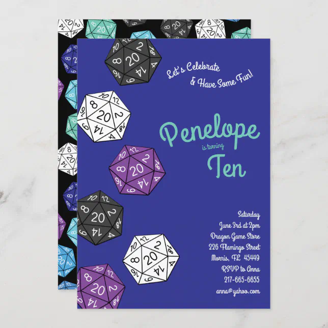 Cute 20 Sided Dice DND Games Kids Birthday Party Invitation | Zazzle