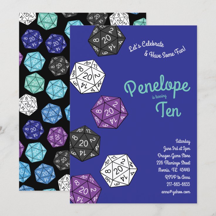 Cute 20 Sided Dice DND Games Kids Birthday Party Invitation | Zazzle