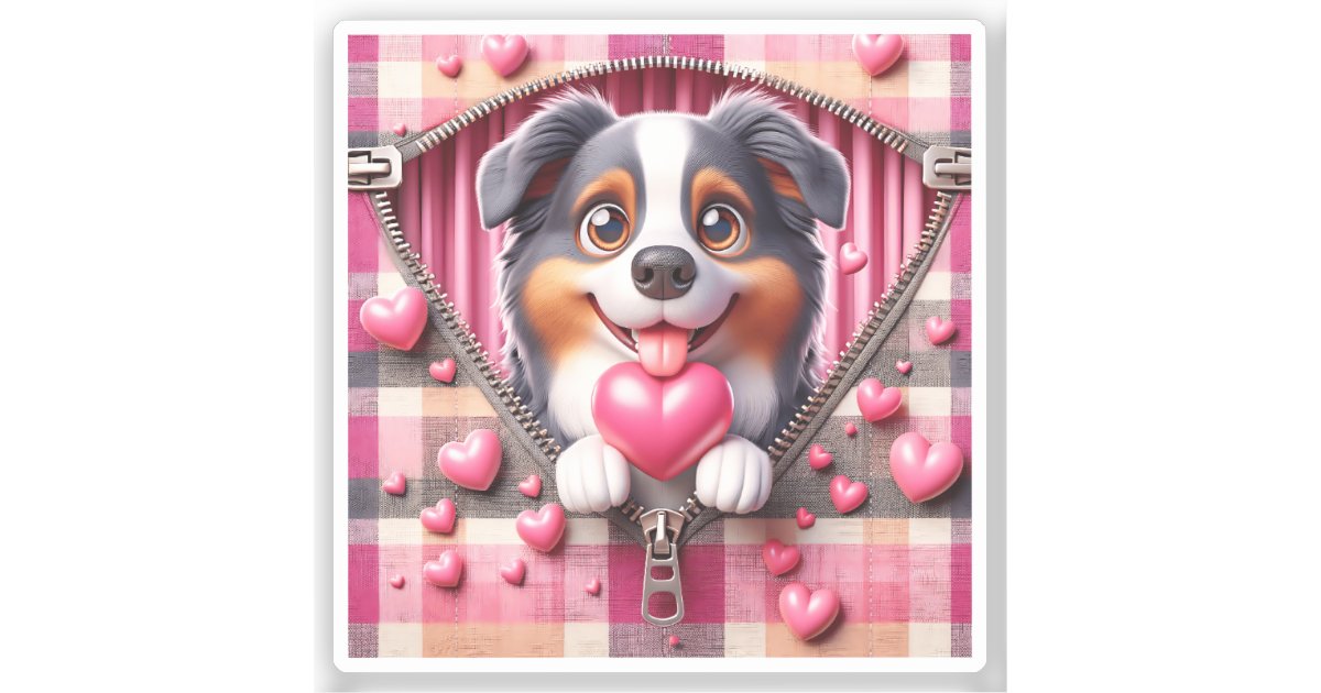 Cute 3D Puppy in a Pink and White Background (21) Sticker | Zazzle
