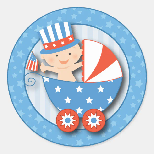 Cute 4th of July Patriotic Baby Boy Baby Shower Classic Round Sticker ...