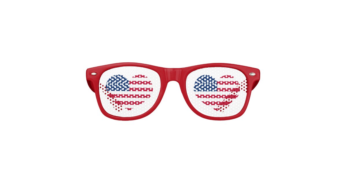 Cute 4th of July Red White Blue Heart Patriotic Retro Sunglasses | Zazzle