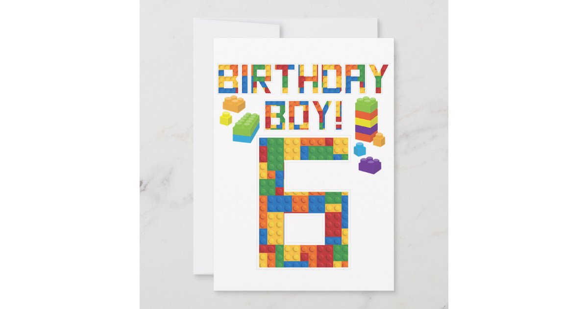 Cute 6th Birthday Gift 6 Years Old Block Building Invitation | Zazzle